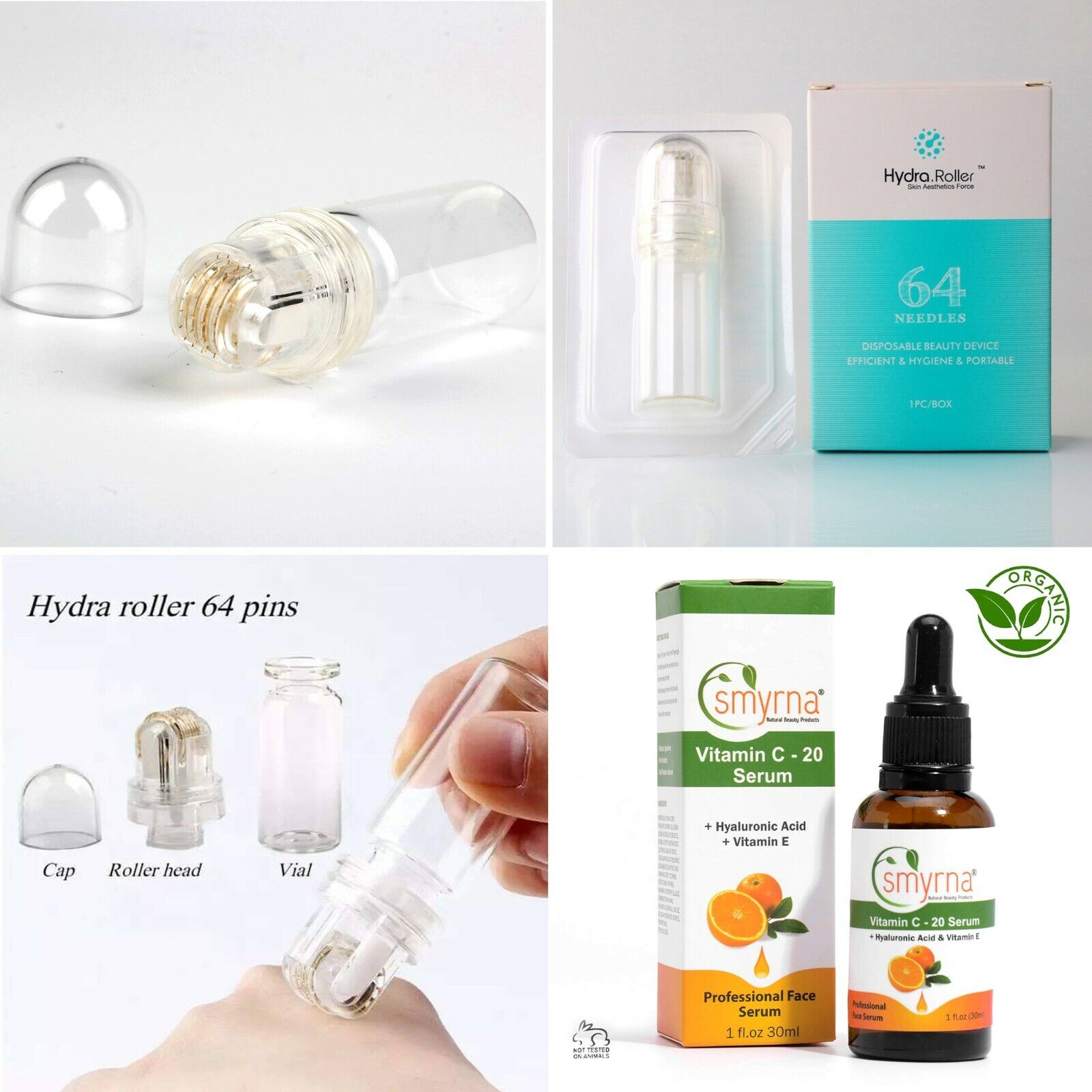 Hydra Roller 64Pin Titanium Micro Needle Derma Stamp Bottle Serum ...